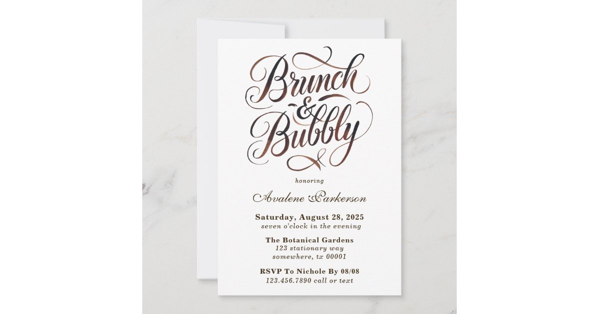 Mocha Mousse Paint Calligraphy Brunch & Bubbly Invitation | Zazzle