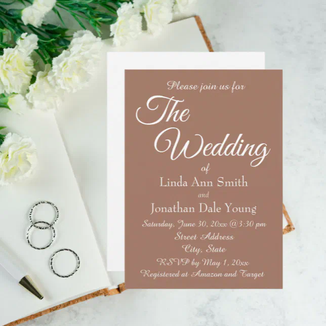 Mocha Simple Style Wedding Invitation | Zazzle