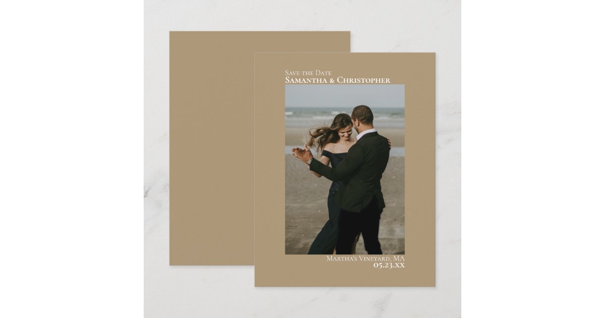 Mocha Tan Vertical Photo Minimalist Wedding Save The Date | Zazzle