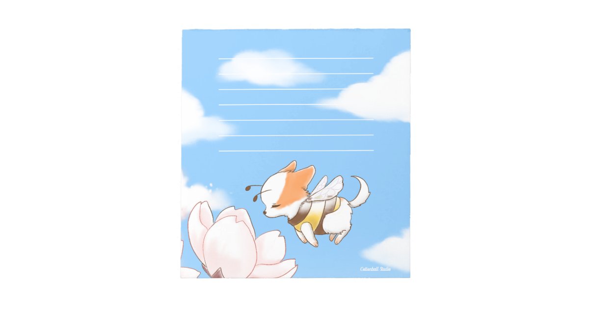 Mochi Bee Bumble Bee Doggy Puppy and Sakura Notepad | Zazzle