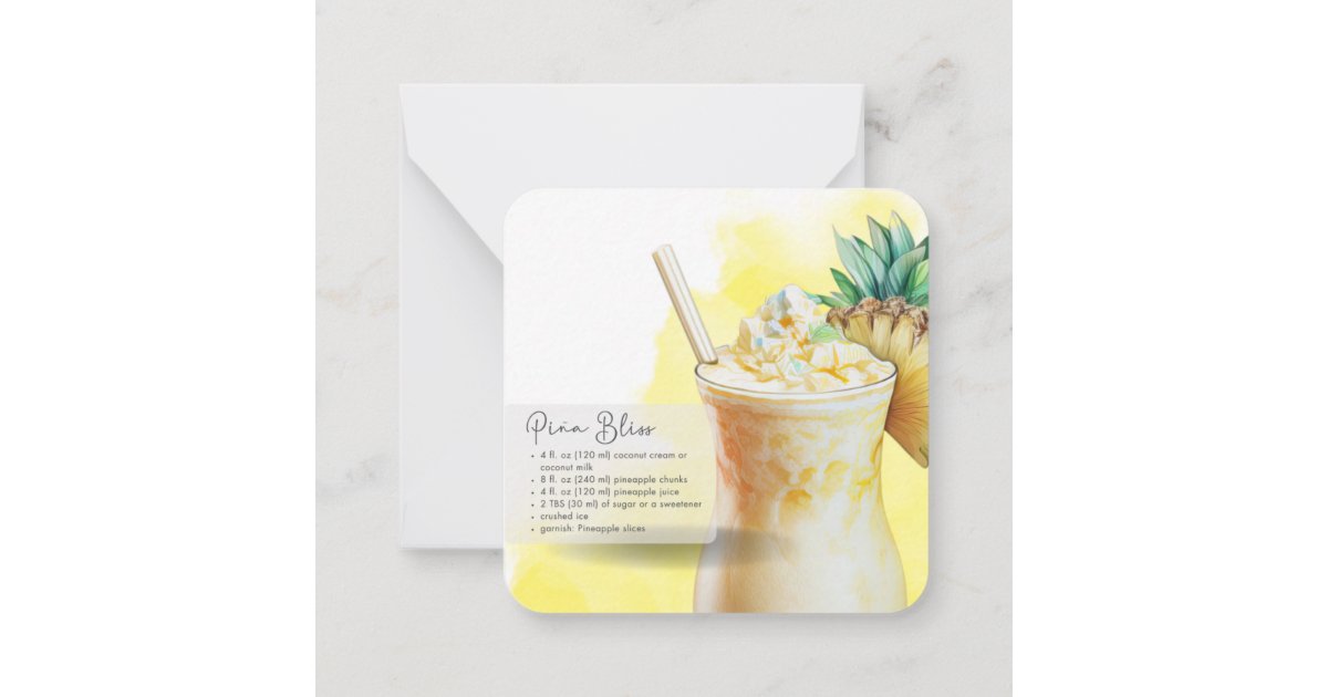 Mocktail Recipe Piña Colada Party Favor Note Card | Zazzle