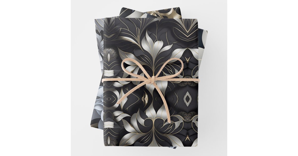 Mod Black Wrapping Paper Flat Sheet Set of 3 | Zazzle