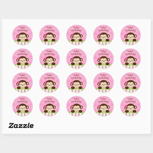 Mod Girl Monkey Cupcake Toppers Stickers | Zazzle