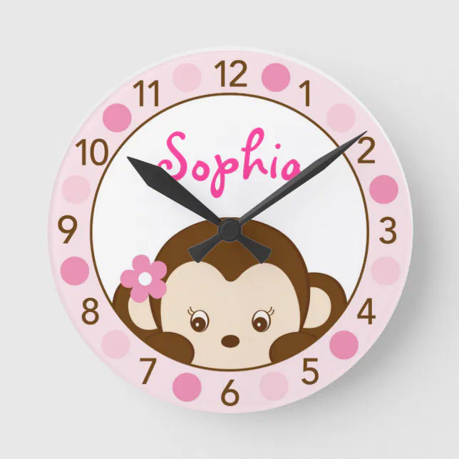 Mod Girl Monkey Personalized Nursery Wall Clock | Zazzle