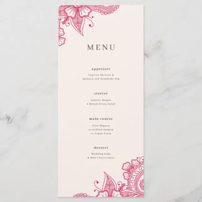 Mod Mehandi Wedding Dinner Menu | Zazzle