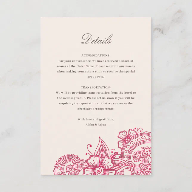 Mod Mehandi Wedding Information Insert Card | Zazzle