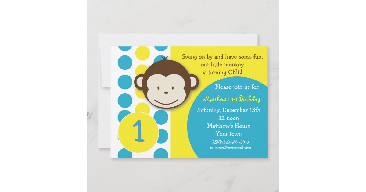 Mod Monkey Birthday Party Invitations Boy | Zazzle