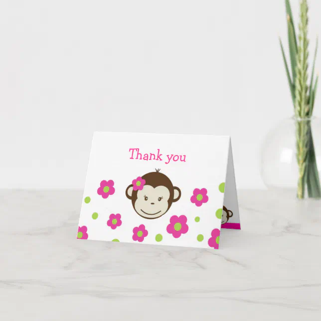 Mod Monkey Girl Folded Thank you note cards | Zazzle