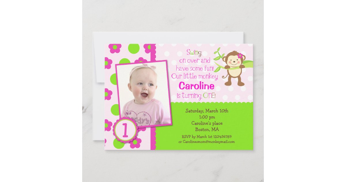Mod Monkey Photo Birthday Invitations | Zazzle