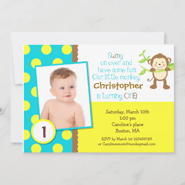 Mod Monkey Photo Birthday Party Invitation | Zazzle