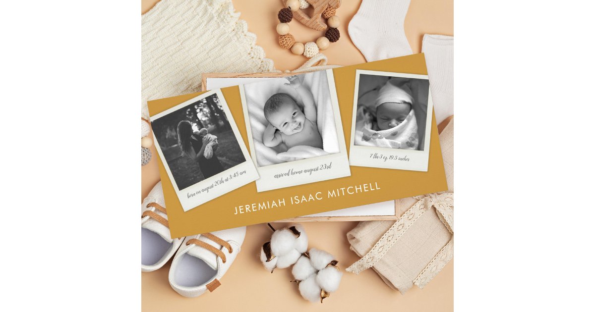 Mod Mustard Yellow Photo Birth Announcement | Zazzle