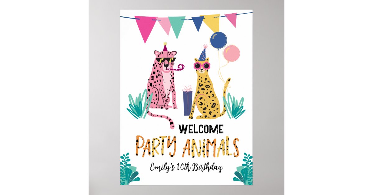 Mod Party Animals Kid's Birthday Party Poster | Zazzle