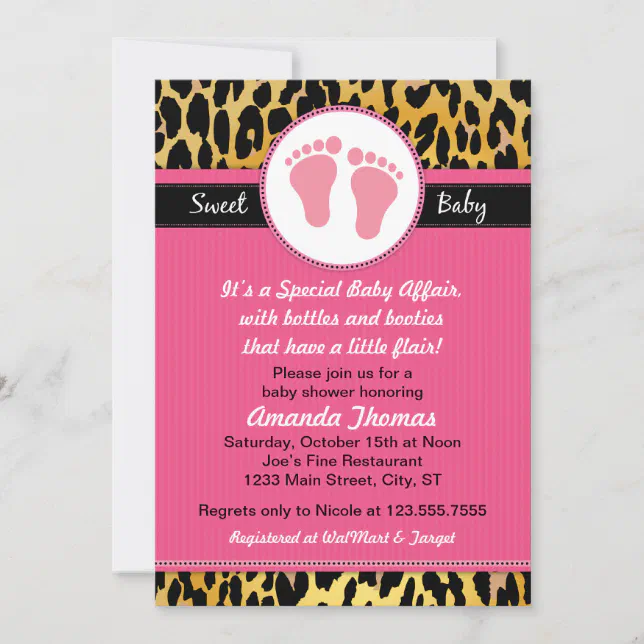 Mod Pink Leopard Baby Shower Invitations | Zazzle