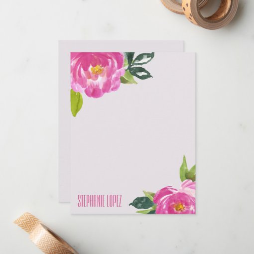 Mod Pink Peonies Personalized Stationery Note Card | Zazzle