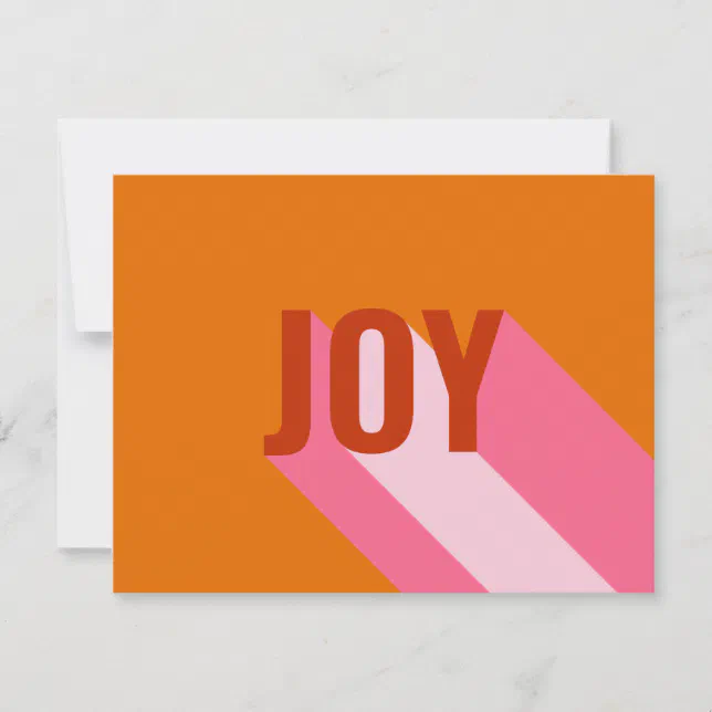 Mod Retro Bright Colorful Pink Orange Joy Photo Holiday Card | Zazzle