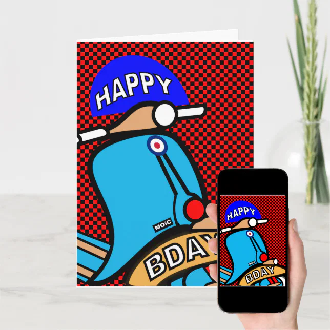 Mod scooter birthday card | Zazzle