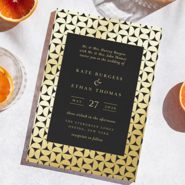 Mod Shapes Frame Wedding Foil Invitation | Zazzle