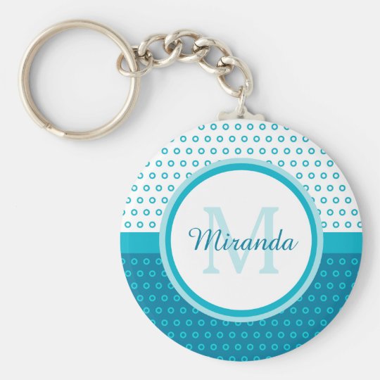Mod Turquoise Blue Polka Dots Monogram With Name Keychain | Zazzle.com