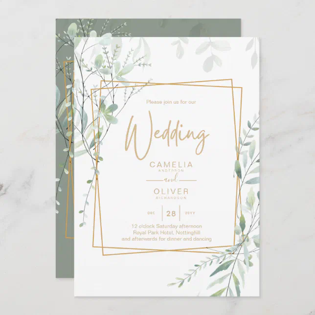 Modeern Greenery Wedding QR Code RSVP Invitation | Zazzle
