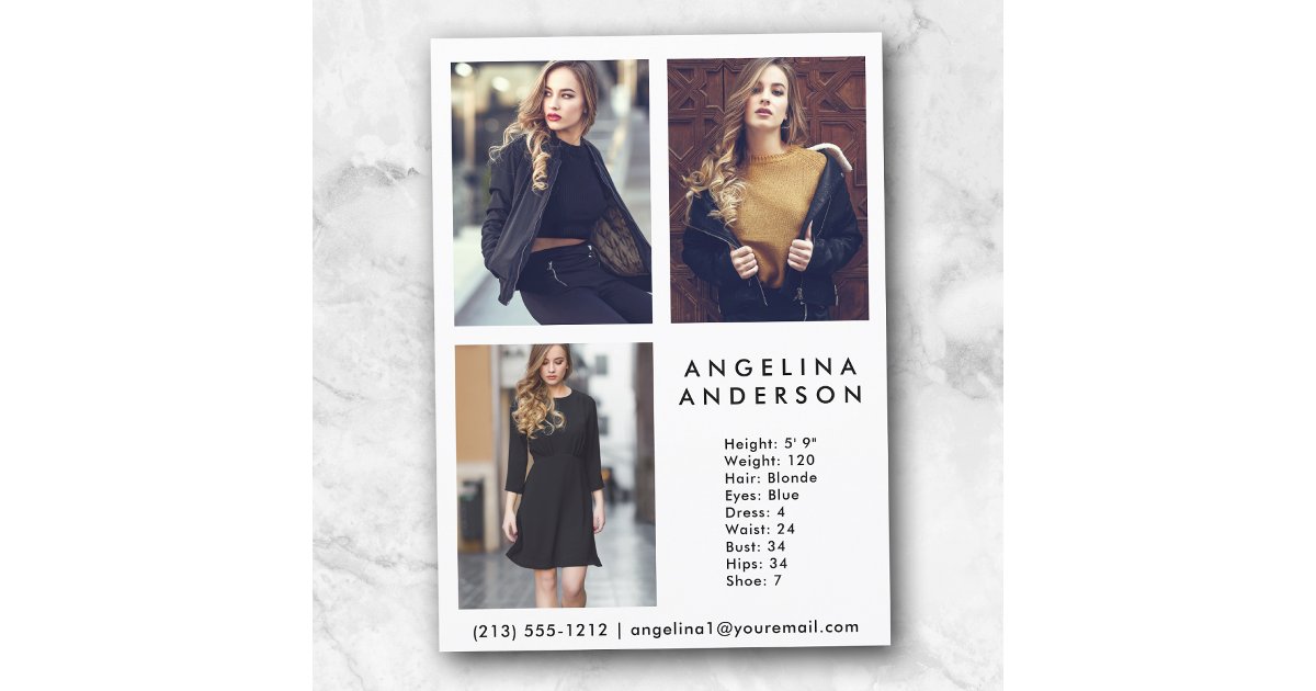 Model Actor 3 Photo Comp Card | Zazzle