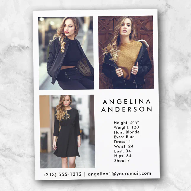 Model Actor 3 Photo Comp Card | Zazzle