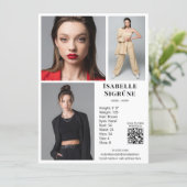 Model Actor 3 Photo Comp Card Template White QR | Zazzle