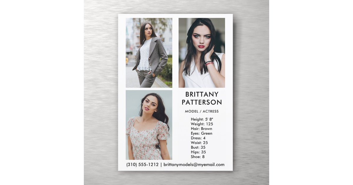 Model Actor 3 Photo Pro Comp Card White | Zazzle
