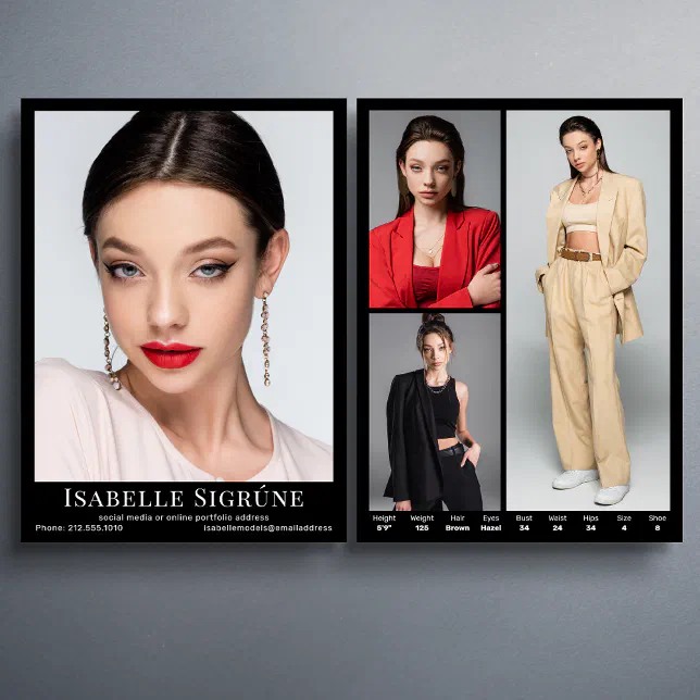 Model Actor 4 Photo 5.5x7.5 Comp Card Template | Zazzle
