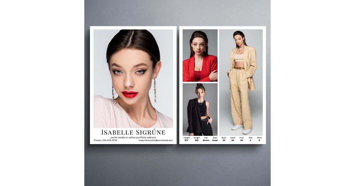 Model Actor 4 Photo 5.5x7.5 Comp Zed Card Template | Zazzle