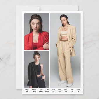 Model Actor 4 Photo 5.5x7.5 Comp Zed Card Template | Zazzle