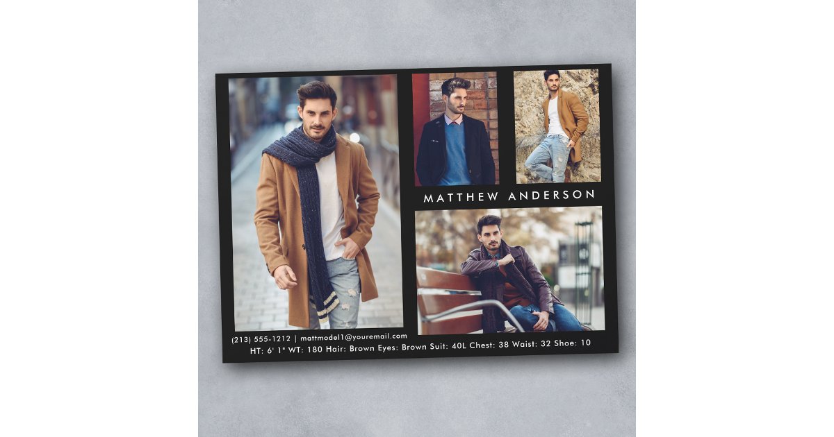 Model Actor 4 Photo - Blk Front Comp Card | Zazzle