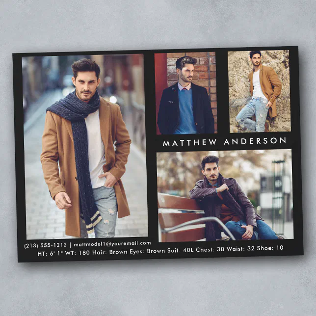 Model Actor 4 Photo - Blk Front Comp Card | Zazzle