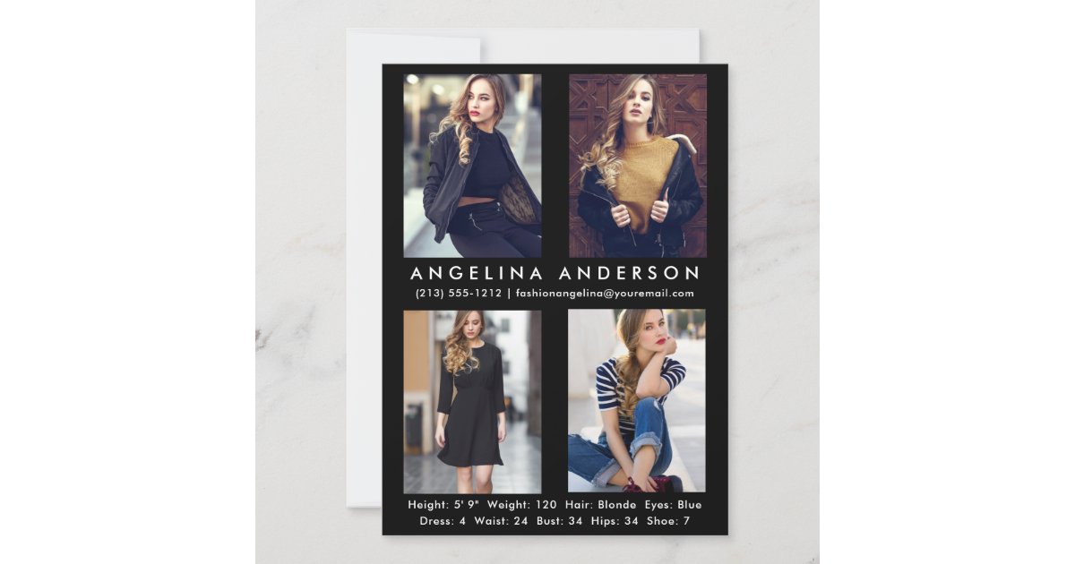Model Actor 4 Photo Comp Card Blk | Zazzle