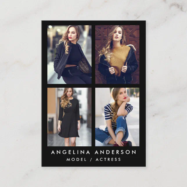 Model Actor 4 Photo Large Business Card Black | Zazzle