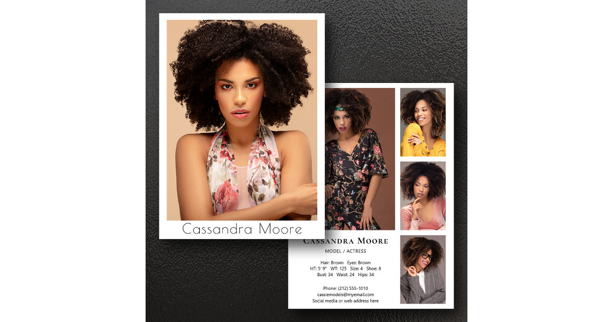 Model Actor 5 Photo Pro Composite Card Template | Zazzle