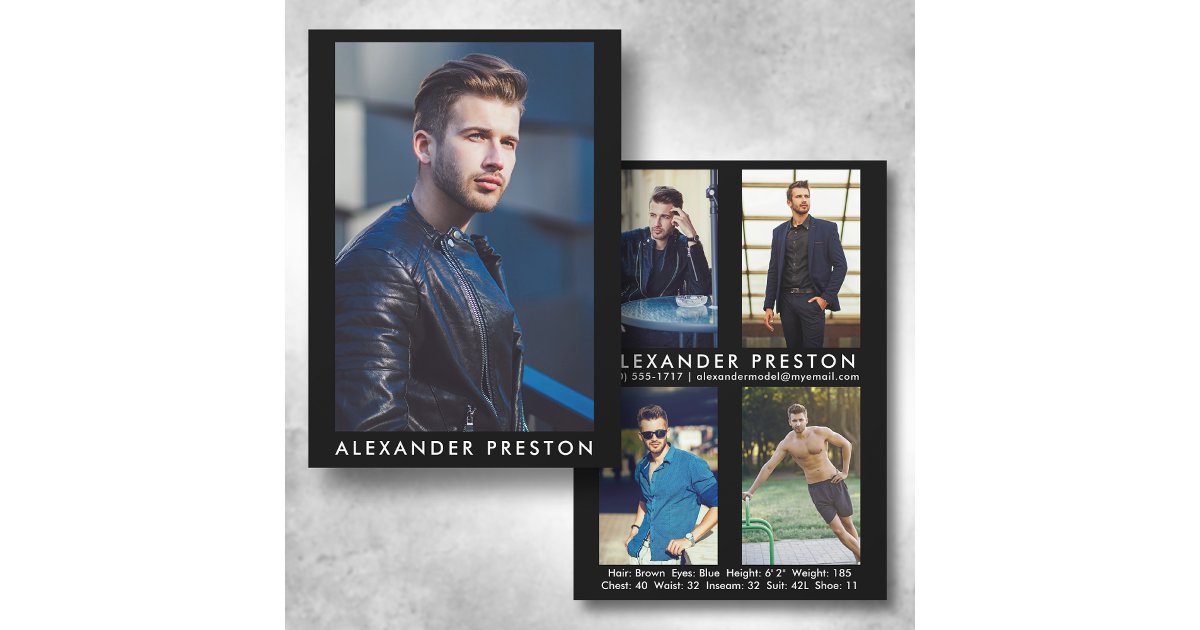 Model Actor 5x7 Comp Card 4 Photo Back Black | Zazzle