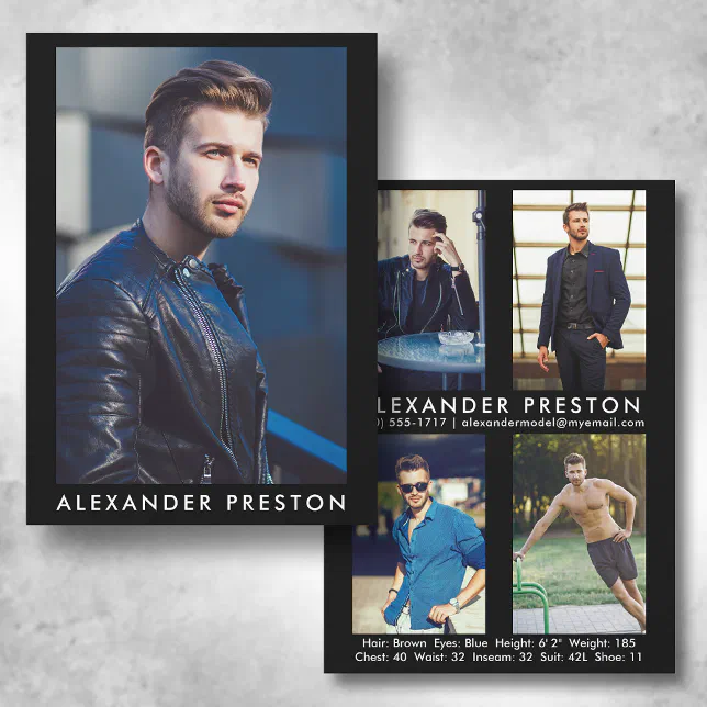 Model Actor 5x7 Comp Card 4 Photo Back Black | Zazzle
