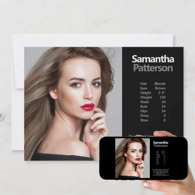 Model Actor 5x7 Comp Zed Card 1 Photo Template | Zazzle