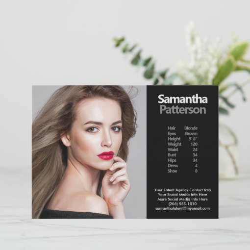 Model Actor 5x7 Comp Zed Card 1 Photo Template | Zazzle