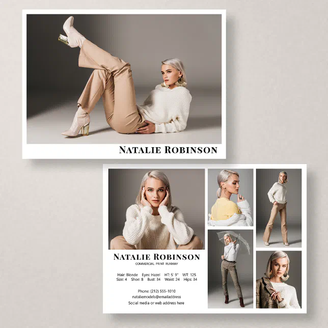 Model Actor 6 Photo Comp Card Portfolio Template | Zazzle