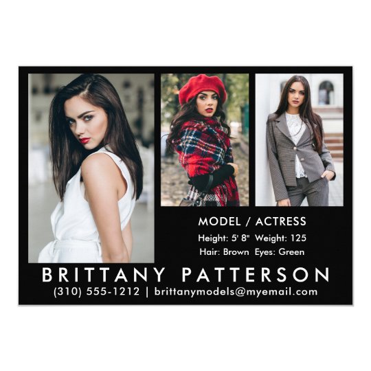Model Actor Comp Card 3 Photo 5x7 Blk | Zazzle.com
