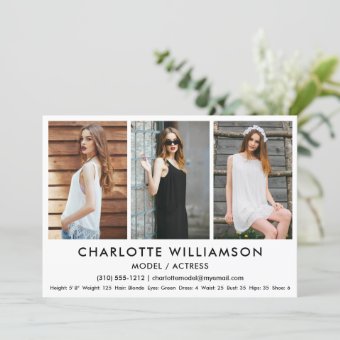 Model Actor Comp Card 3 Photo 5x7 White | Zazzle