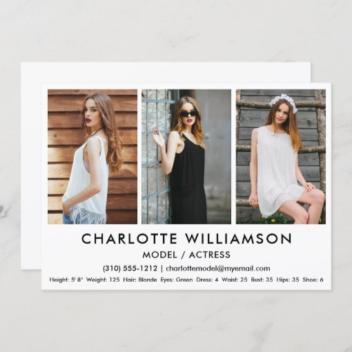 Model Actor Comp Card 3 Photo 5x7 White | Zazzle