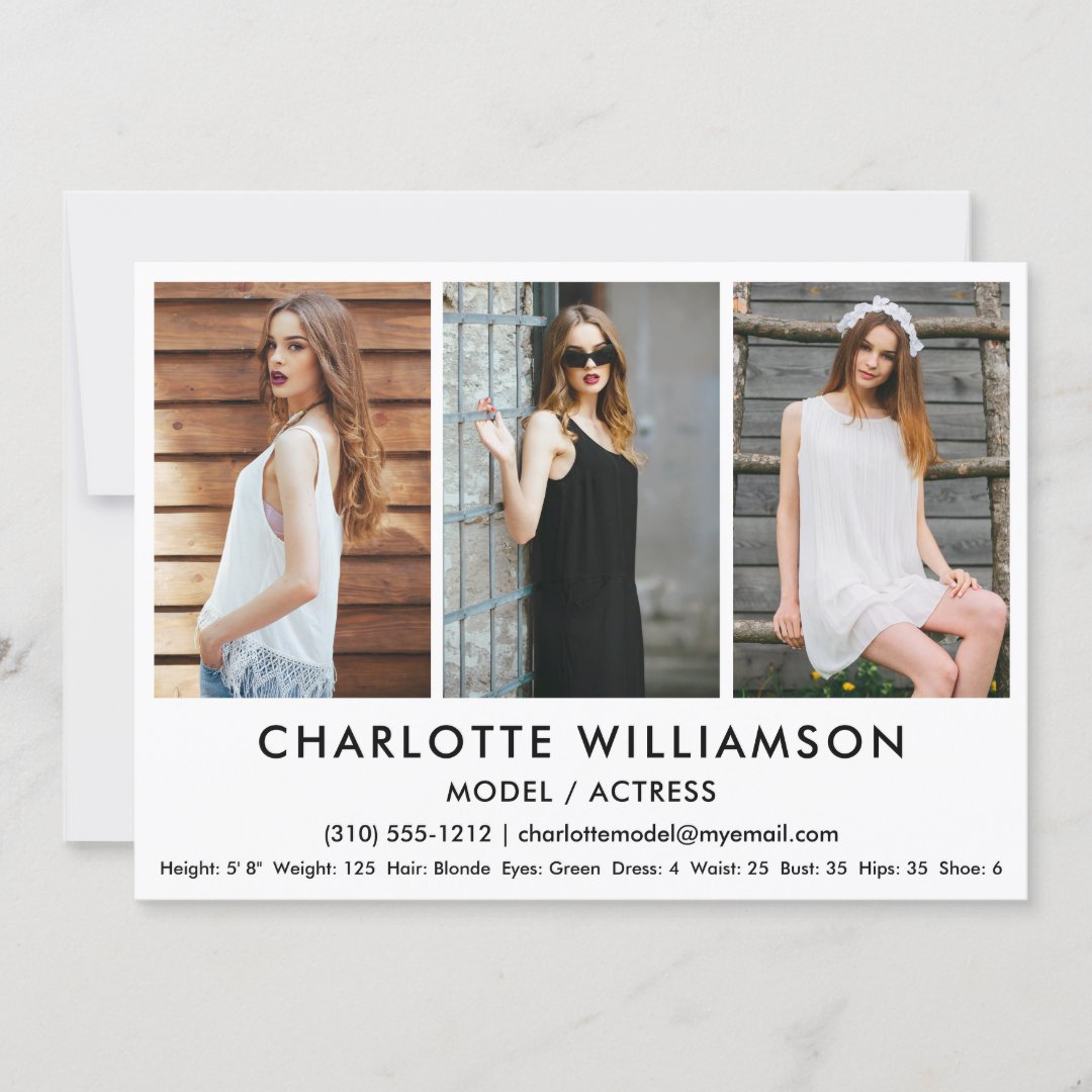 Model Actor Comp Card 3 Photo 5x7 White | Zazzle