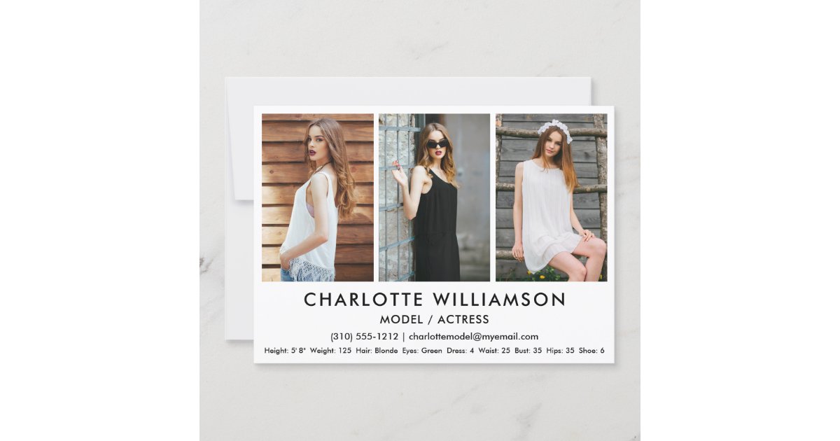 Model Actor Comp Card 3 Photo 5x7 White | Zazzle