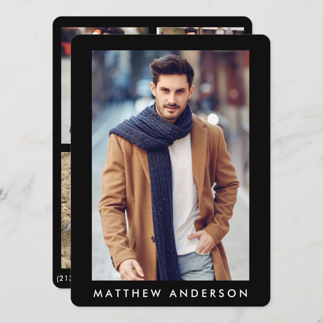 Model Actor Comp Card - 3 Photo Back Blk R | Zazzle