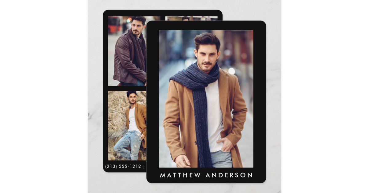 Model Actor Comp Card - 3 Photo Back Blk R | Zazzle