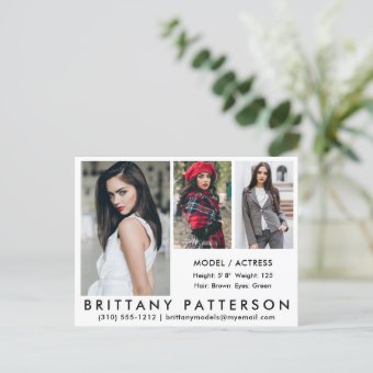 Model Actor Comp Card 3 Photo Postcard Wht | Zazzle