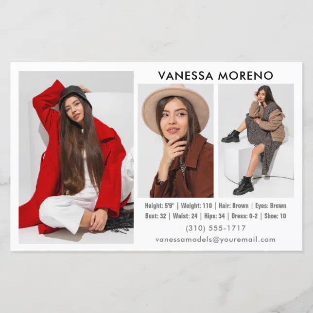 Model Actor Comp Card 3 Photo White Flyer | Zazzle