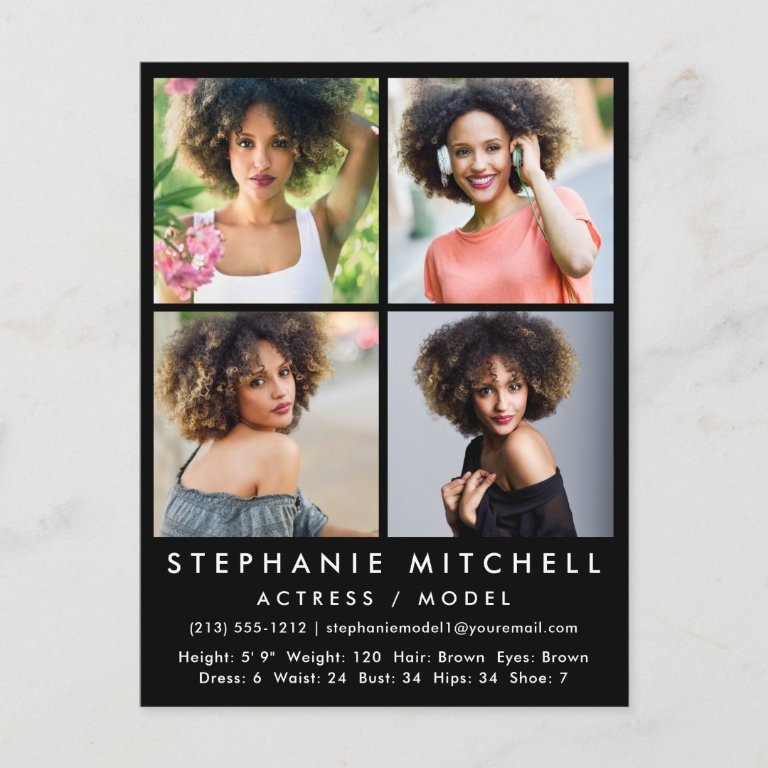 Model Actor Comp Card 4 Square Photos Postcard | Zazzle